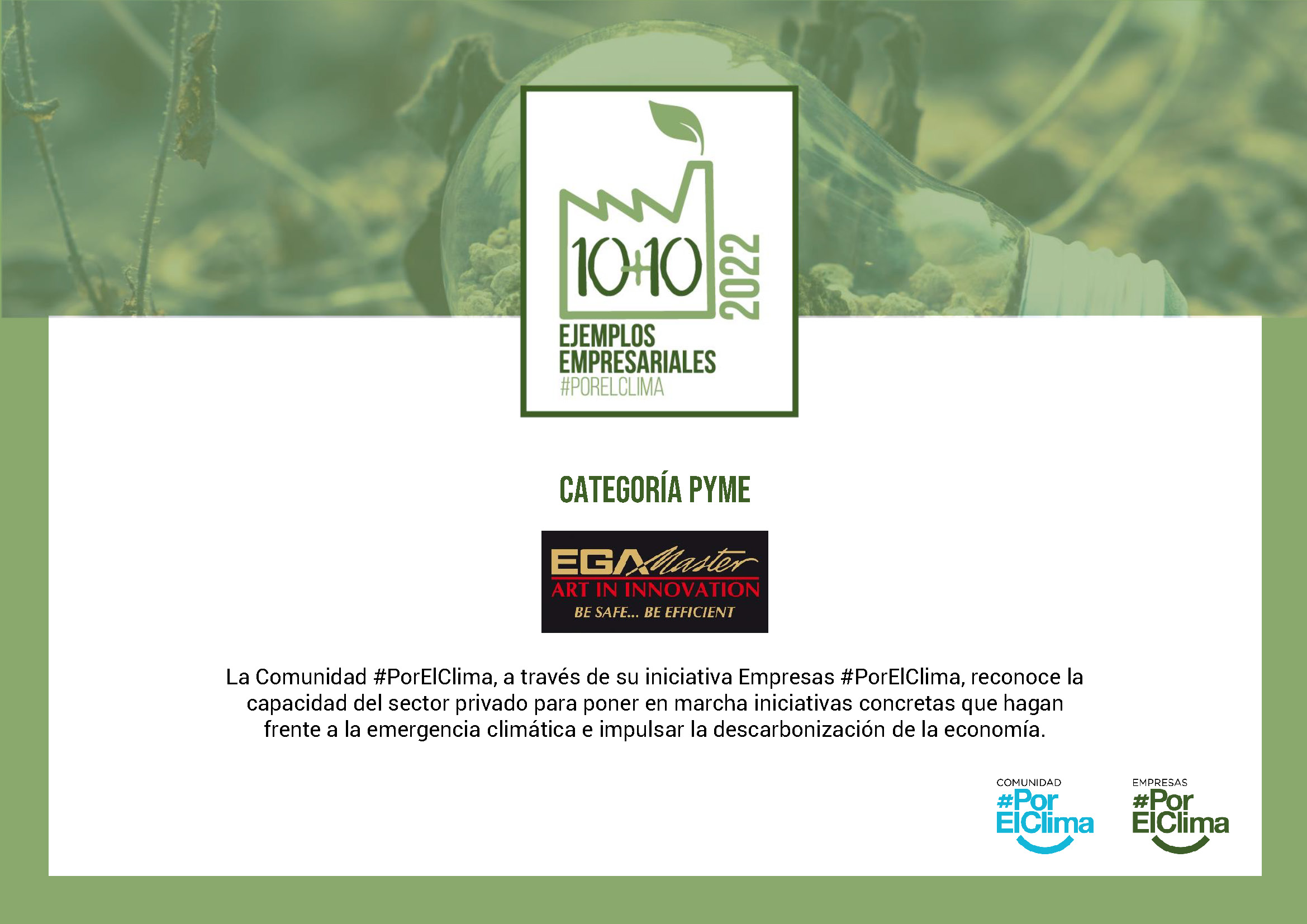 EGA Mater selected among the 10 Business Examples against Climate Change